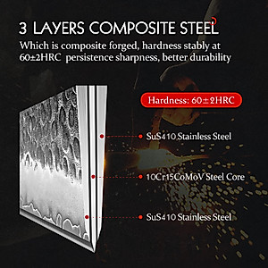 HEZHEN 6" Utility Knife, Clad Steel Composite Forging Steel Universal Knife, Petty Knife Paring Fruit Peeling,Japanese Style Kitchen Knife,Natural Wood Octagonal Handle