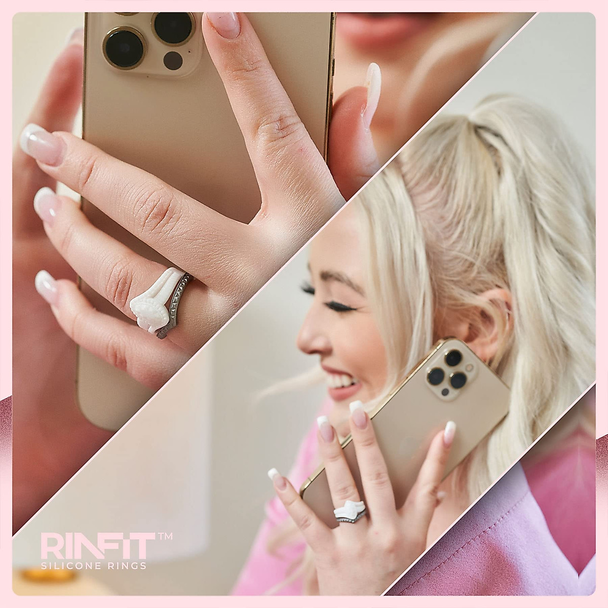 Rinfit Silicone Rings for Women - Promise Silicone Ring Women - Rubber Wedding Rings - Marquise Silicone Wedding Bands Women - Patented Design - Black, Size 6