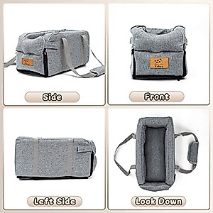 Yokee Dog Car Seat Center Console Dog Booster Seat Fully Detachable and Washable for Small Pets Up to 12 Lbs, Dogs and Cats CarSeat with Fixed Velcro and Straps, Fits Car, Home, Travel - Grey