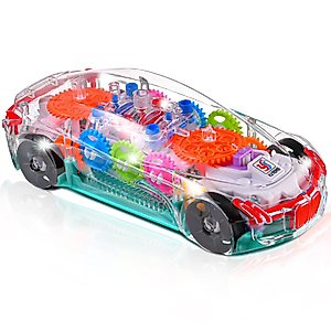 ABK Transparent Toy Car - with Visible Colored Moving Gear System, Light and Sound Transparent Electric Car Toy Light Music LED Light Effects (Sport Car)