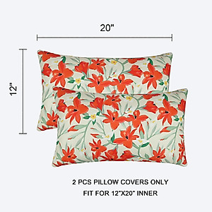 Pyonic Outdoor Pillows Cover Pack of 2 Floral Waterproof Throw Pillow Covers 12X20 inch Outdoor Lumbar Pillows for Patio Furniture Garden Outdoor Waterproof Throw Pillows