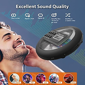 Rechargeable Portable CD Player for Car, Hernido Discman CD Player with FM Transmitter, 20 Hours Playtime Personal Compact Disc CD Player, USB CD Walkman with Headphones, Anti-Skip & Resume Playback