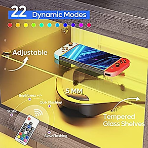 Bestier Entertainment Center LED Gaming TV Stand for 55+ Inch TV Adjustable Glass Shelves 22 Dynamic RGB Modes TV Cabinet Game Console PS4, Wash Gray