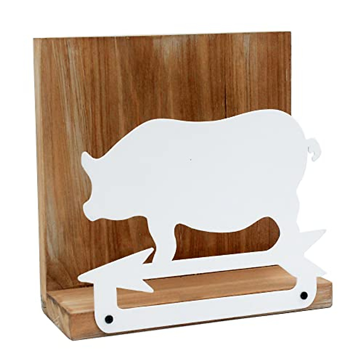 Funly mee Farmhouse Wooden and Metal Pig Design Napkin Holder,Freestanding or Wall-mounted Tissue Dispenser