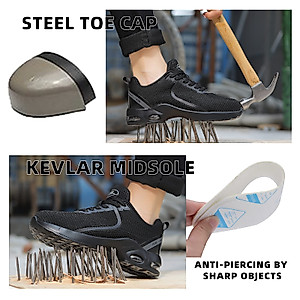 LIANGGO Steel Toe Shoes for Women Safety Work Sneakers Lightweight Comfortable Slip Resistant Shoes Black 38.5