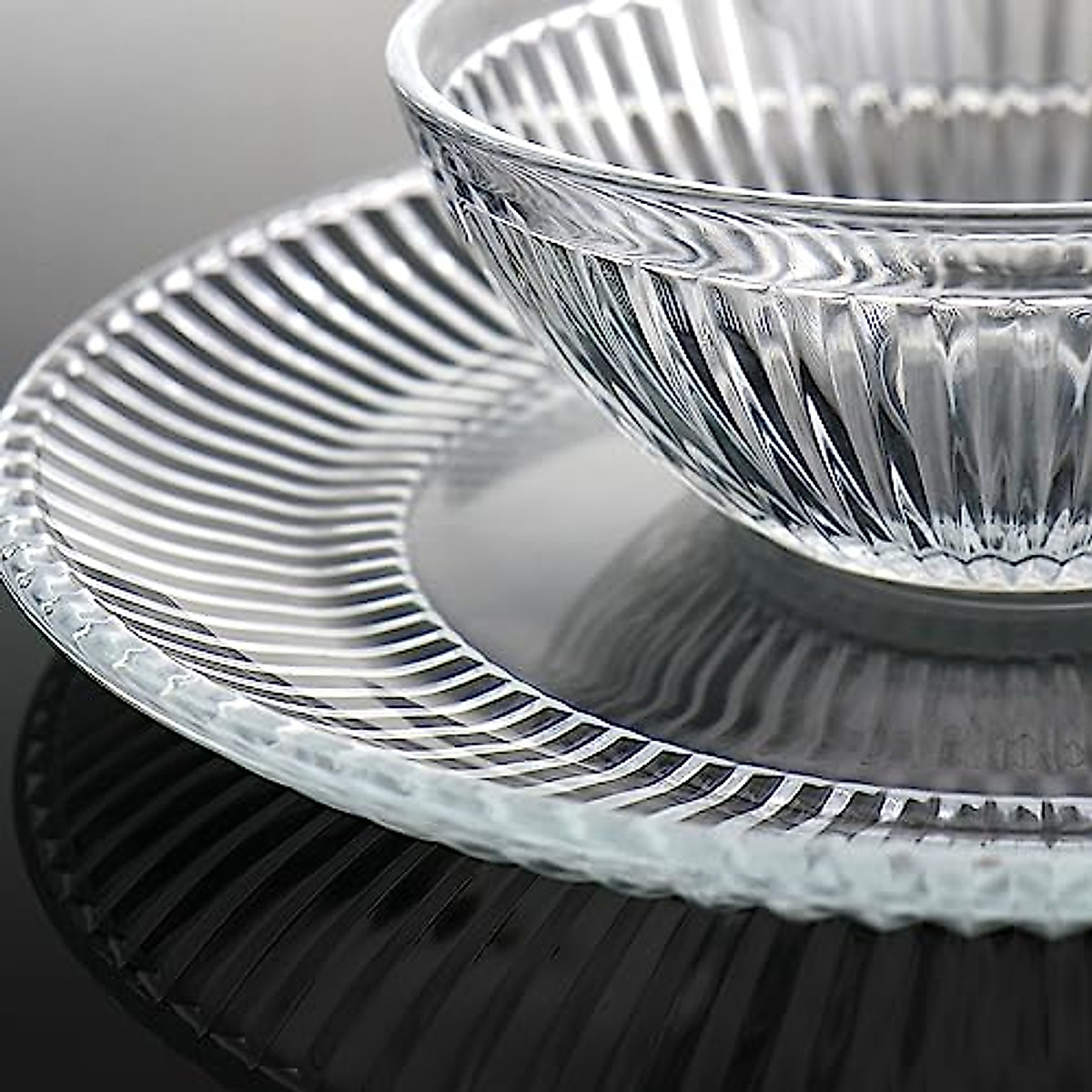 Gibson Home Clearview Stripes 12 Piece Embossed Glass Dinnerware Set