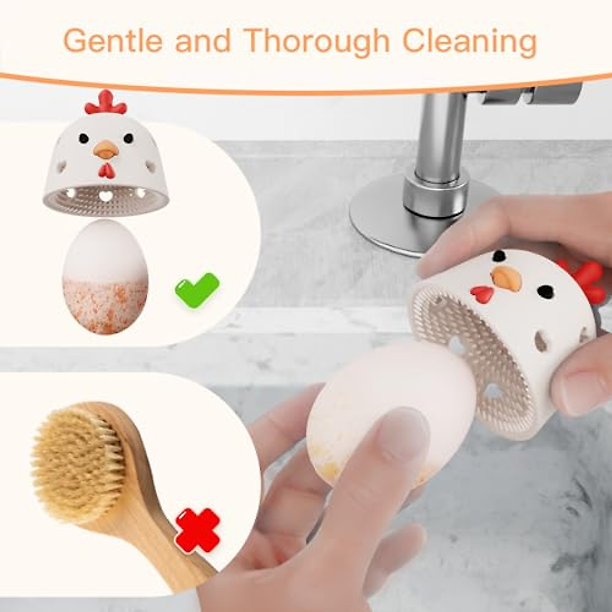 2 Pack Tewodila Silicone Eggshell Cleaning Tool, Practical Vegetable and Fruit Cleaning Tool for Eggshell (White and Khaki)