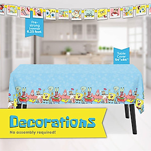 Unique Spongebob Birthday Decorations | Spongebob Party Decorations | Spongebob Party Supplies | Serves 16 Guests | With Banner, Spongebob Tablecloth, Dinner & Cake Plates, Napkins, Forks, Button