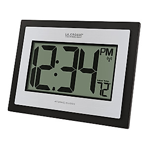 La Crosse Technology 513-1422S Atomic Digital Silver Clock with Indoor Temperature