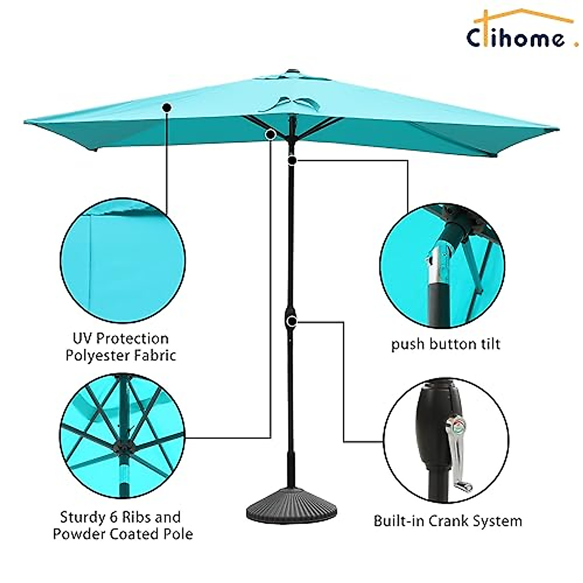 Clihome Patio Umbrella 10'x6'5 Rectangular Outdoor Umbrella Market Table Umbrella with Push Button Tilt and Crank for Patio Backyard Garden Deck Pool (Light Blue)