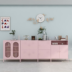 Fumedo 4 Door Metal Storage Cabinet for Bed Room,Living Room,Home,Hotel,Office,Garage,Kitchen,Adjustable Shelves and Standing Feet. (Pink)