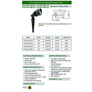 Westgate LED Low Voltage Landscape Spotlight - 12 Volt AC/DC Garden Light - Integrated LED - 400 Lumens - All Accessories Included (6 Watt, 5000K Cool White)