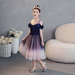 Fancy Purple Dress for Girls 5T 6T Sparkle Rainbow Birthday Party Pageant Ball Gowns 5-6Years