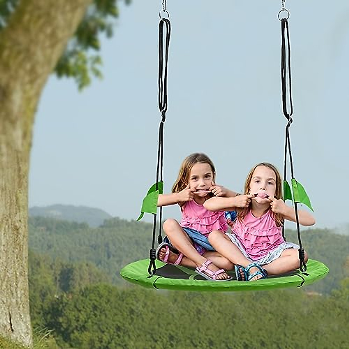 Outdoor Saucer Tree Swing,Saucer Tree Swing for Kids Adults 900D Oxford Waterproof with 2pcs Tree Hanging Straps Steel Frame,Outdoor Flying Swing for Playground and Backyard (Green)