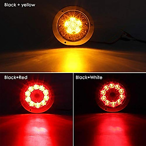 Partsam 4" Inch Round Truck Trailer Led Tail Stop Brake Lights Taillights Running Red and Amber Parking Turn Signal Lights, Sealed Dual Color Round Led Lights w/Miro-reflectors Flange Mount (2Pack)