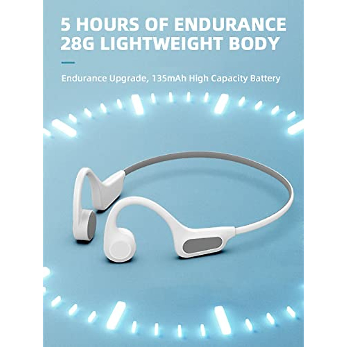 OCTANDRA Sense Bone Conduction Open-Ear Bluetooth Sport Headphones with Mic IP56 Sweat Resistant Wireless Earphones for Running Cycling Walking Fitness & Workouts (X7) (White & Grey)