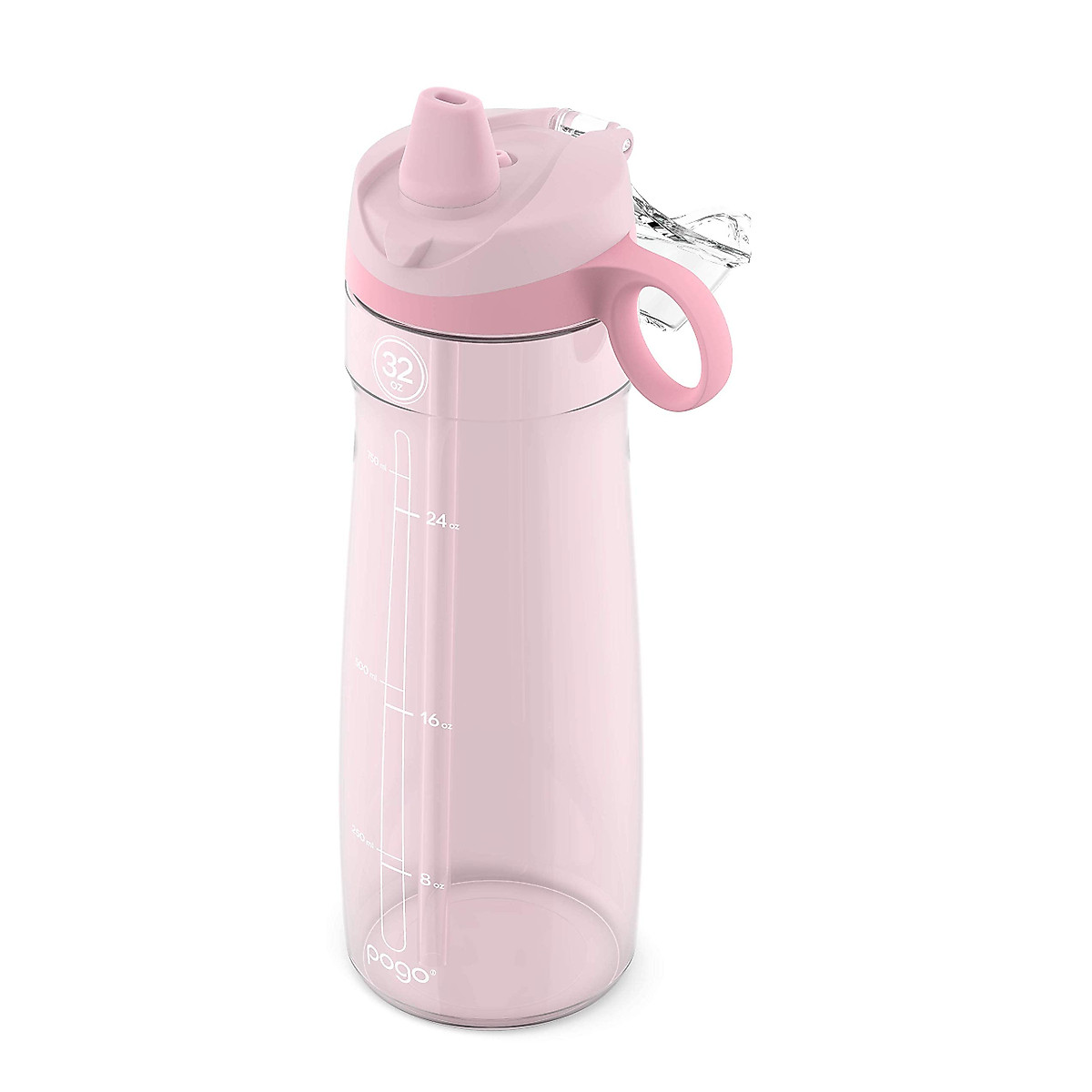 Pogo BPA-Free Tritan Plastic Water Bottle with Soft Straw, 32 Oz, Pink Satin