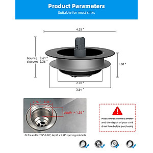 Hibbent 3 in 1 Kitchen Sink Drain Strainer and Stopper Combo, Stainless Steel Metal Pop Up Sink Stopper, Anti-Clogging Basket Strainer with Foldable Handle for US Standard 3-1/2" Drain, Matte Black