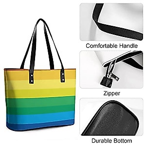 Womens Handbag Rainbow Striped Texture Leather Tote Bag Top Handle Satchel Bags For Lady