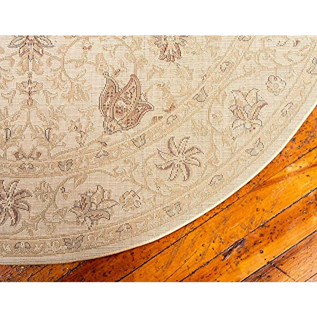 Unique Loom Voyage Collection Traditional Oriental Classic Intricate Design Area Rug, Round 6' 1" x 6' 1", Ivory/Tan