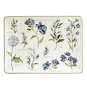 Certified International Fresh Herbs Rectangular Platter, 14" x 10" x 1.25", Multicolored, Large