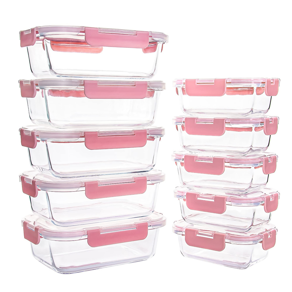YARYOUNG 10 Pack Glass Food Storage Containers, Glass Meal Prep Containers with Lids Leak Proof, Microwave & Freezer Safe (34oz & 12oz)