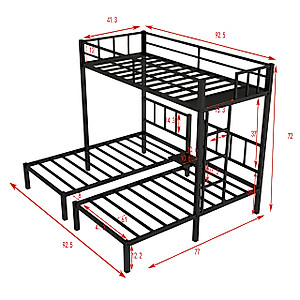 Triple Bunk Beds for 3 Twin Over Two Twin Metal Bunk Bed Frame Three Beds Bunk Bed with Storage Shelf for Kids Boys Girls Teens, Black