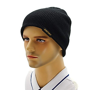 KNITDAY Sailor Trawler Short Thick Knit Fisherman Beanie Hats for Men and Women Plus Size Roll up Edge Cuff Streetwear Skull Cap Unisex Daily Wearing (Black)