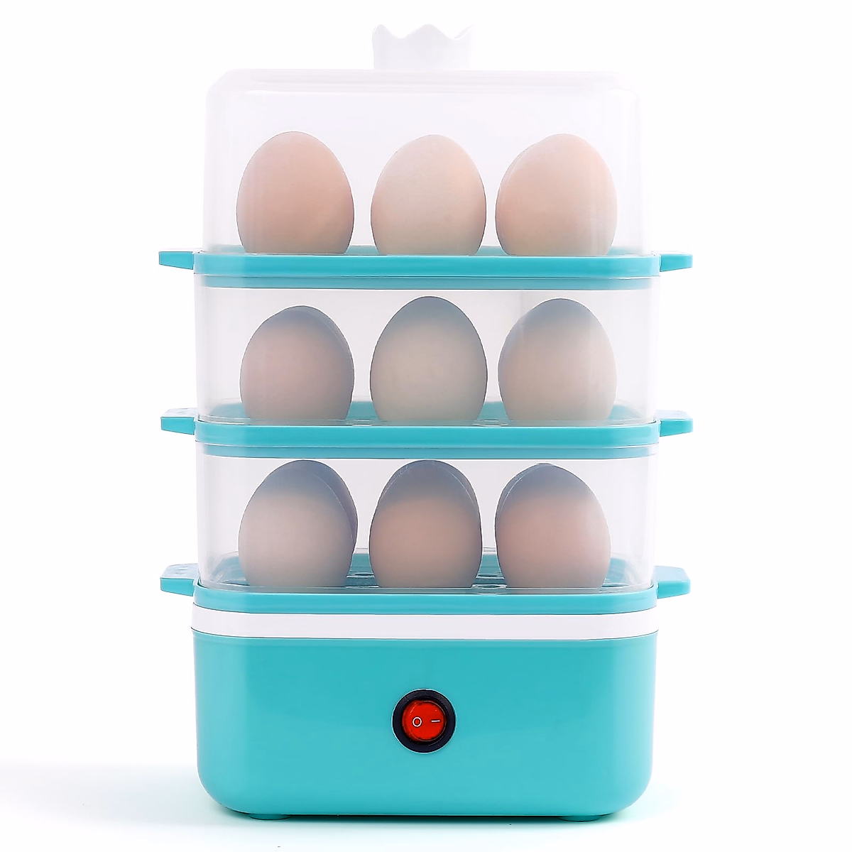 Triple Egg Cooker, 18 Egg Capacity Electric Egg Cooker with Auto Shut-Off Function makes hard, medium or soft boiled eggs quickly and meets your many needs for eggs and food.