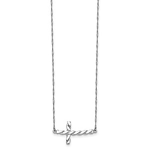 IceCarats 14K White Gold Twisted Sideways Holy Cross Necklace 17 inch Chain