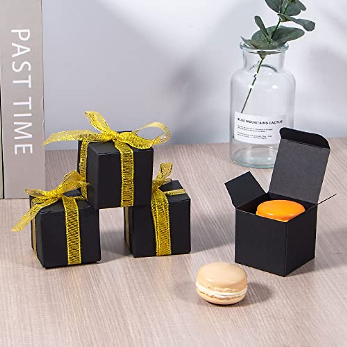 NIGNYA Black Gift Boxes 2x2x2 inches, 100 Pack Small Kraft Cardboard Gifts Boxes Paper Cube Favor Box Easy Assemble Paper Gift Box with lids for Presents Birthday Christmas Wedding Party