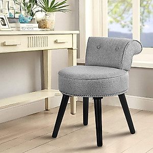 VEIKOU Vanity Chairs, Vanity Chair with Back, Makeup Chair with Round Padded, Bathroom Vanity Chair with Wood Legs, Grey