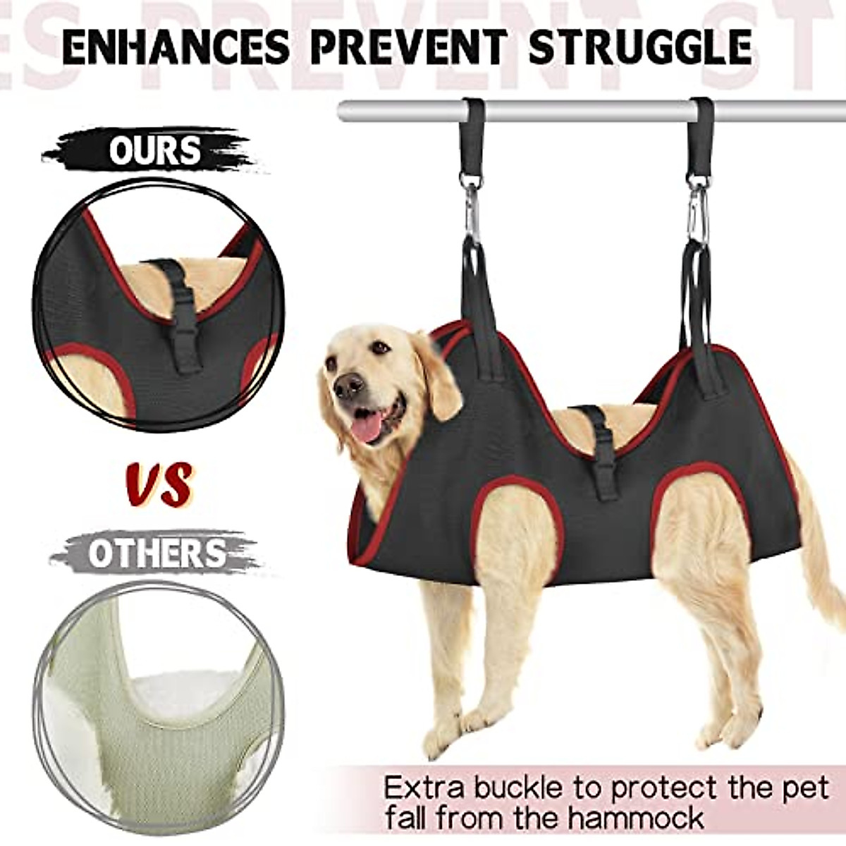 Supet Dog Grooming Hammock for Dog and Cat, Relaxation Pet Grooming Sling Helper, Breathable Pet Grooming Hammock for Nail Trimming, Ear/Eye Car with Nail Clippers/Trimmers/Scissors Black