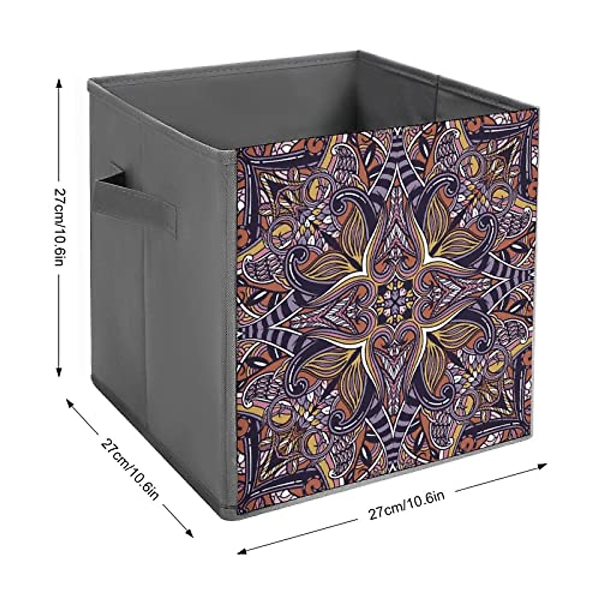 Ethnic Pattern Flower Foldable Storage Bins Printd Fabric Cube Baskets Boxes with Handles for Clothes Toys, 11x11x11