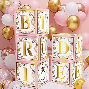 Floral Bridal Shower Decorations - 69 PCS Bachelorette Party Supplies Includes 5 PCS Bride Balloon Block Box with Bridal to Be Letters & Pink Rose Gold Balloon Garland Kit for Engagement Wedding Decor