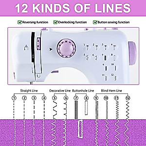 JUCVNB Mini Sewing Machine for Beginners and Kids, Sewing Machines with Reverse Sewing and 12 Built-in Stitches, Portable Sewing Machine with 27 Pieces Accessory Kit Included 2 Speed with Foot Pedal