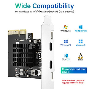 ELUTENG PCIE to USB 3.2 Expansion Card 10Gbps 2 USB C Ports Max Speed PCI-E Type C USB 3.2 Gen2 Card with Large-Area Heatsink USB Front Panel Adapter for Windows 11/10/8/7/XP/Linux/Mac OS