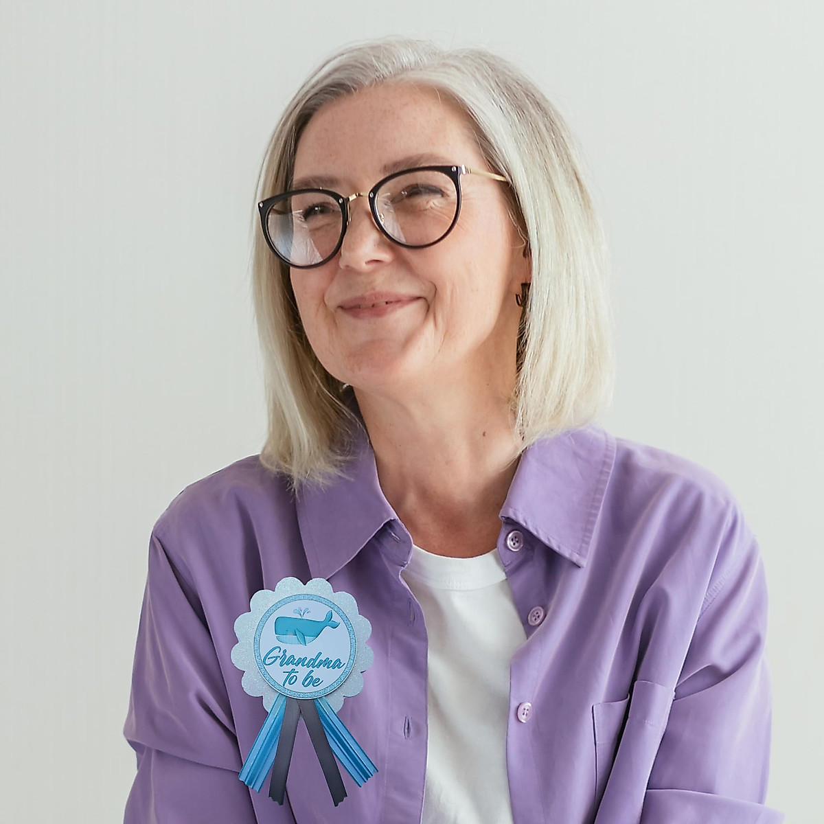 Grandma to Be Pin Whale Baby Shower Under the Sea It's a Boy for Nona to wear, Blue & White Sprinkle