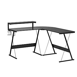 Bestier 55 Inch L Shaped Gaming Computer Desk with LED RGB Modern Corner PC Laptop Desk Study Student Table Workstation Home Office Desk with Large Elevated Shelf, Red