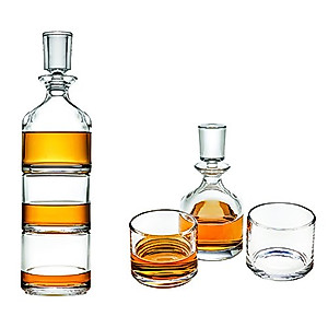 Godinger Stackable Whiskey Decanter and Whisky Glasses 3 pc set, for Liquor Scotch Bourbon or Wine