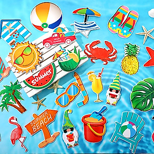 Xuhal 24 Pcs Summer Beach Magnets Car Decorations Hello Summer Refrigerator Protector Magnets Cruise Door Hawaii Tropical Gnome Palm Tree Magnetic Stickers for Fridge Mailbox Whiteboard Luau Party