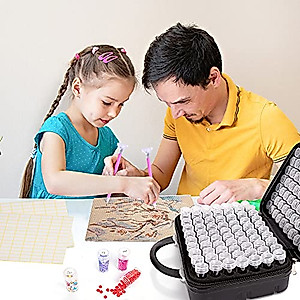 N&T NIETING Diamond Painting Storage Containers, 140 Slots Diamond Painting Accessories Kit, Portable Bead Storage Box, Label Stickers for DIY Art Crafts, Black