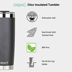 Drinco - 20 oz Stainless Steel Tumbler | Double Walled Vacuum Insulated Mug With Lid, 2 Straws, For Hot & Cold Drinks (2PK, 2pk 20oz Black & Purple)