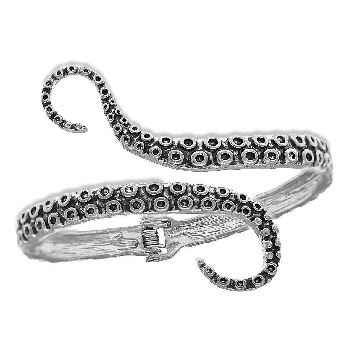 RechicGu Vintage Silver Octopus Tentacle Animal Sea Ocean Hinged Open Bracelet Bangle Cuff Scary Horror Goth