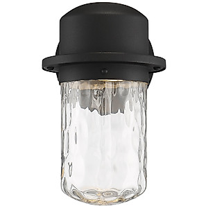 Possini Euro Design Mallow Modern Rustic Outdoor Wall Light Fixture LED Textured Black Steel 9 1/4" Clear Hammered Glass for Exterior House Porch Patio Outside Deck Garage Front Door Garden Home