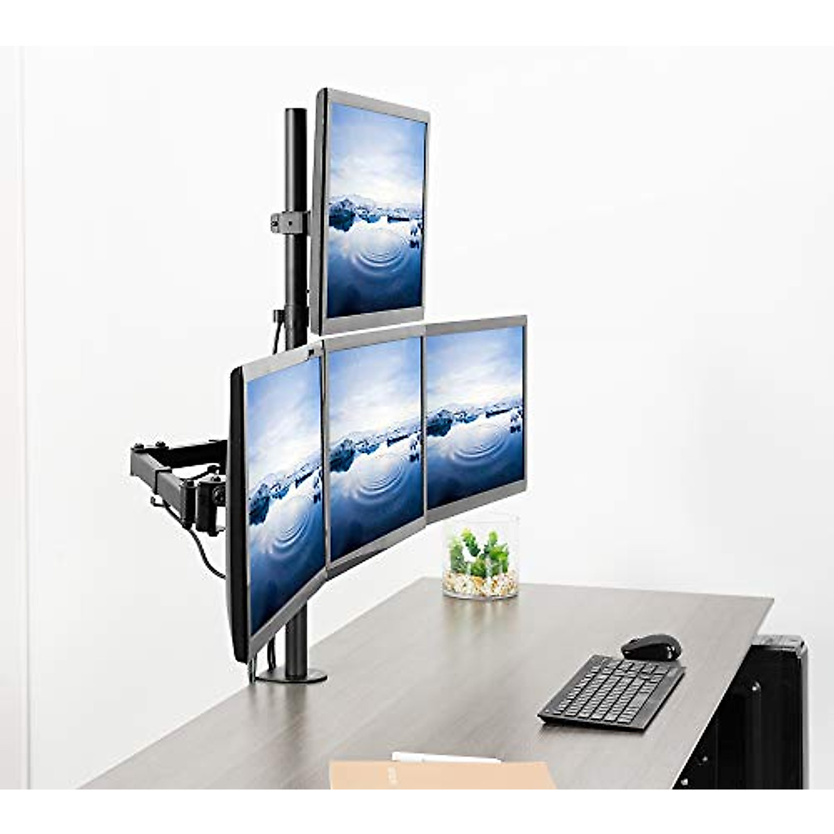 VIVO Quad 13 to 24 inch LCD Monitor Clamp-on Desk Mount, 3 Plus 1 Articulating Display, Holds 4 Screens, VESA up to 100x100mm, STAND-V104C