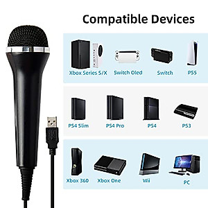 Gam3Gear Universal USB Audio Wired Karaoke Micrphone Mic for PS4 Slim/Pro/PS3/Xbox One/S/Xbox 360/Wii/Switch/PC