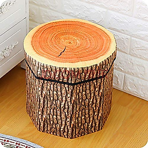 Wonderful Think Creative Home 14x14 Inch Fruit Storage Stool Ottoman, Cute Folding Storage Toy Box with Foam Cushion, Collapsible Storage Seat Chest (Tree Stump)