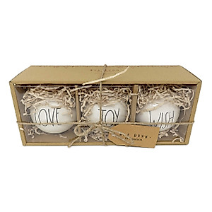 Rae Dunn by Magenta Set of 3 Love & Joy & Wish Ceramic LL Round Bulb Christmas Tree Ornaments