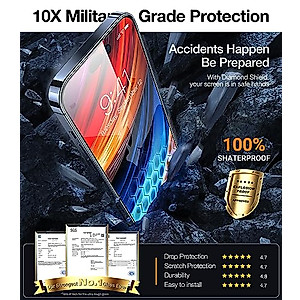 TORRAS Diamond Shield Screen Protector for iPhone 14 Pro Max [Military-Grade Protection] 9H Shatterproof Tempered Glass iPhone 14 Pro Max Screen Protector Edge-to-Edge Invisible Glass, 6.7" - 2 Pack